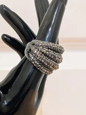 Jewelry | Euc 9 Gunmetal Costume Cocktail Ring With Black Stones | Poshmark